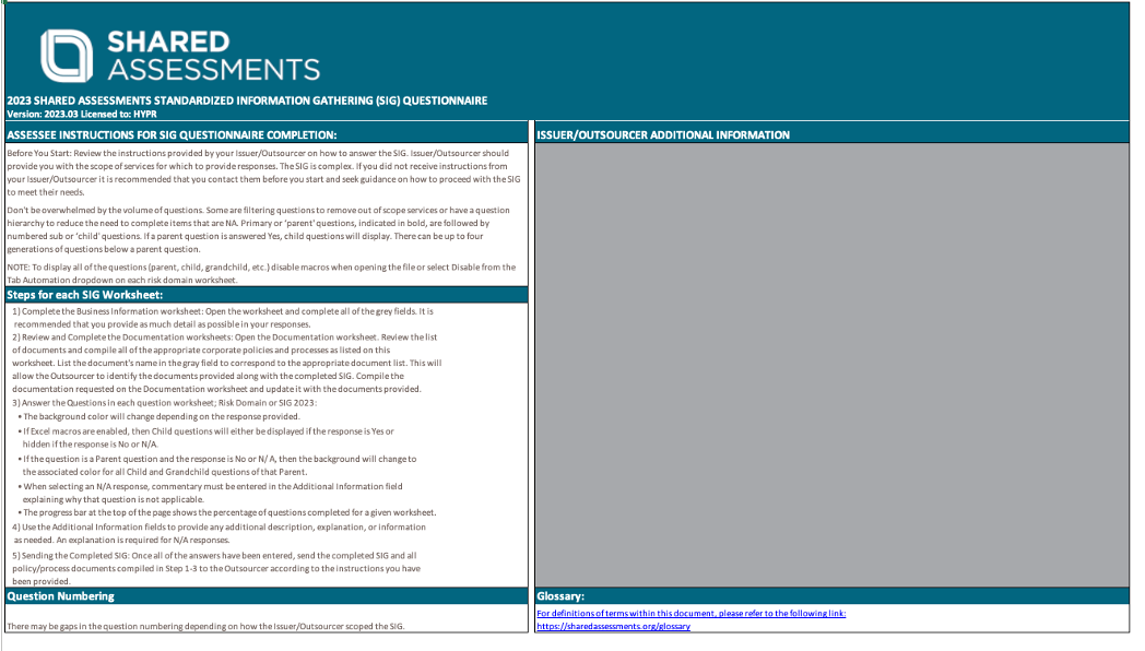Vendor Tips for the SIG Questionnaire